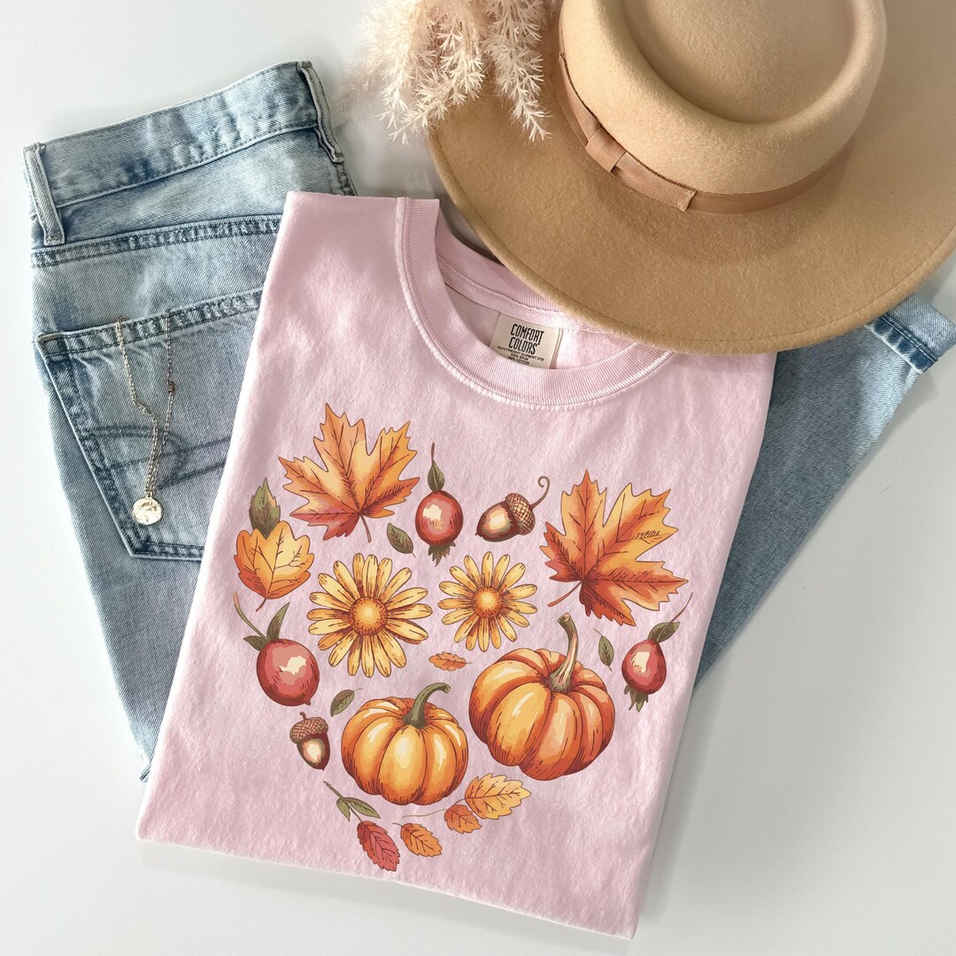 Autumn Leaves Shirt for Women, Teacher Fall Shirt, Fall Heart Tee, Cute ...