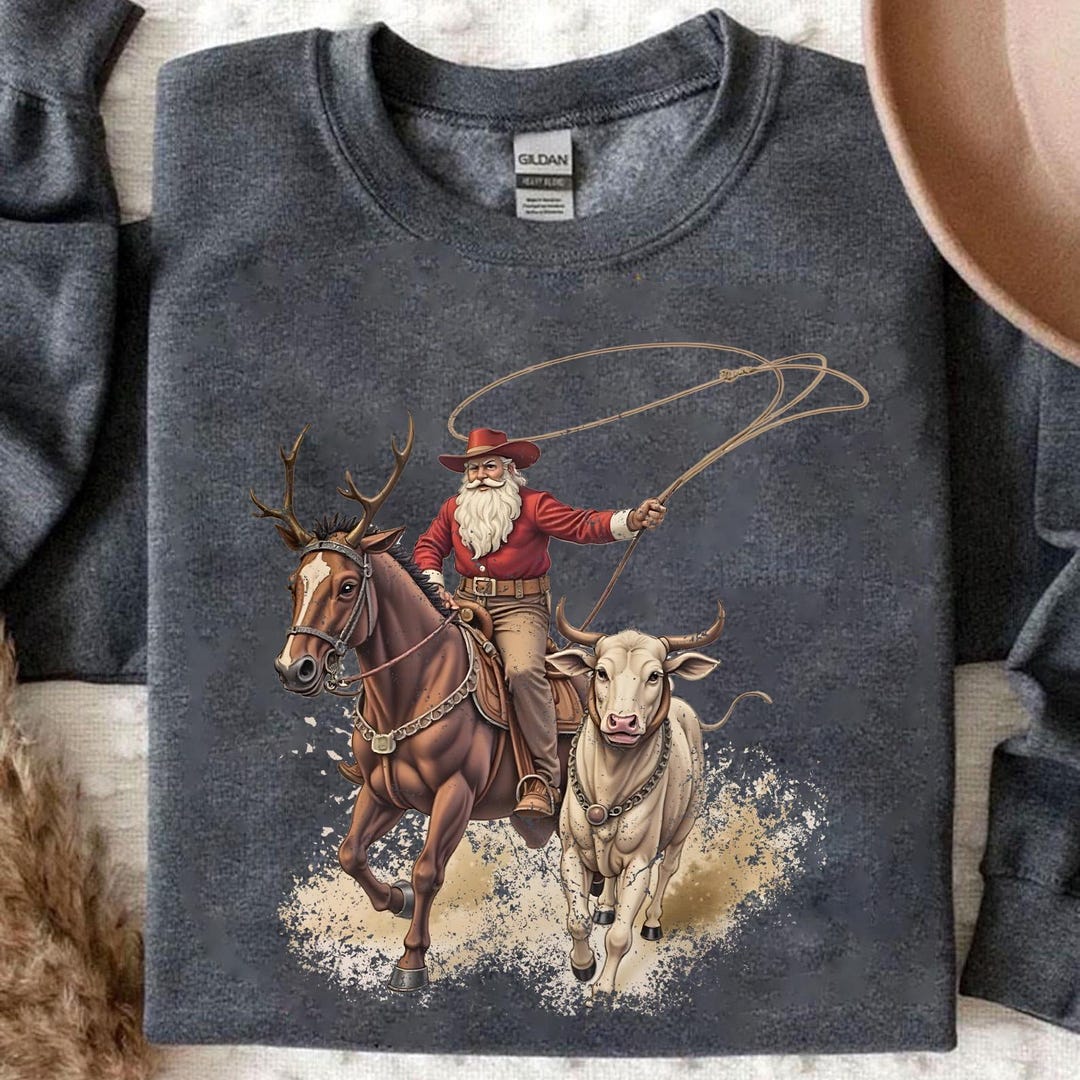 Cowboy Santa Western Roping Christmas Sweatshirt, Vintage Country ...