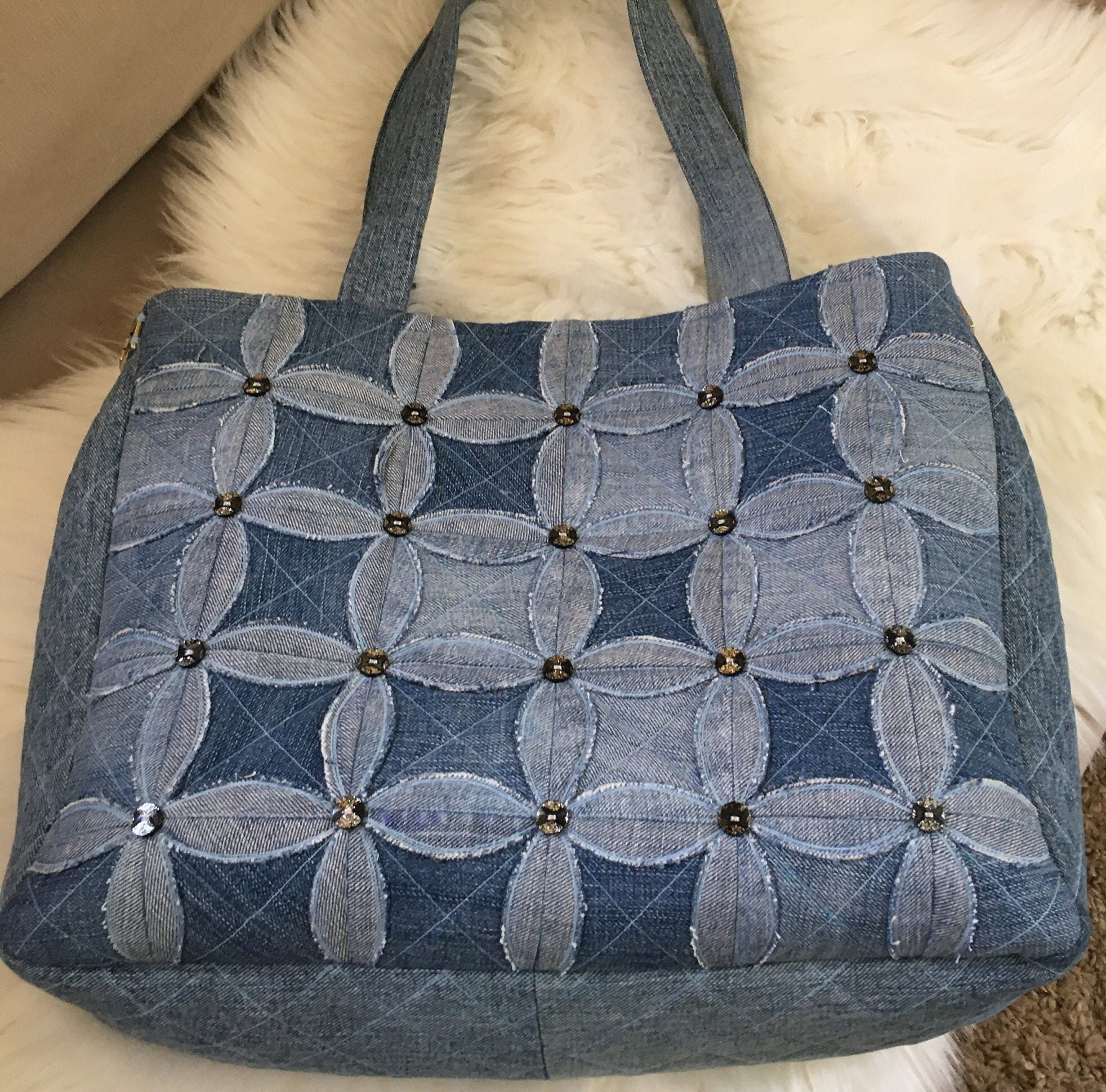 Denim Quilted Patchwork Handbag - Etsy