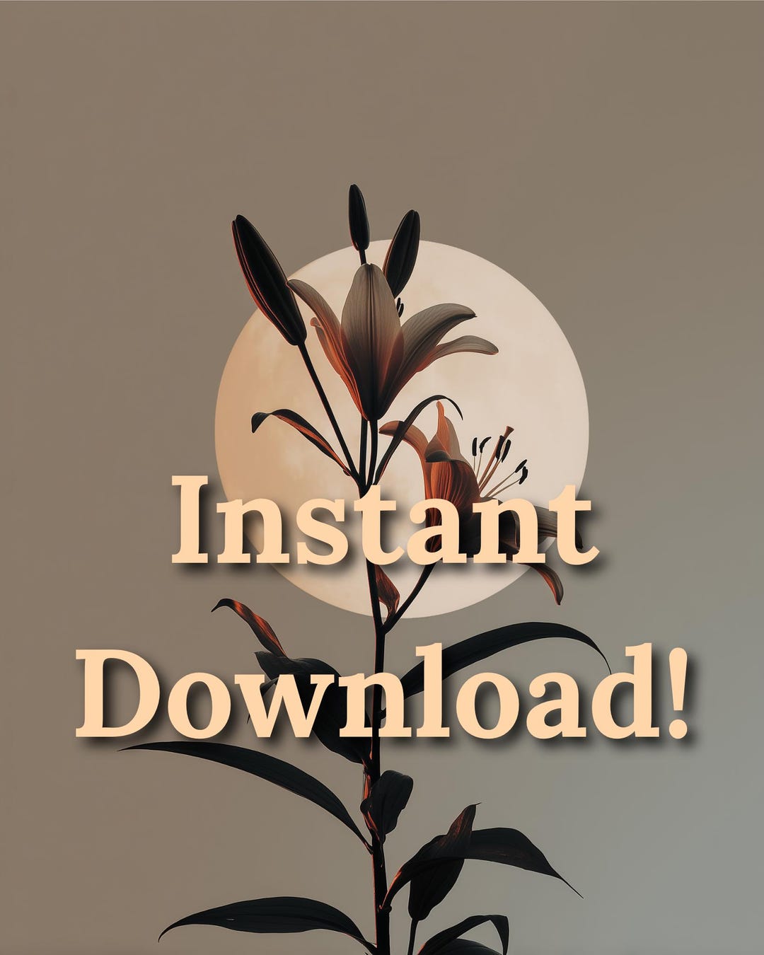 Lily Flower Moon Digital Download Floral Celestial Wall Art Botanical ...
