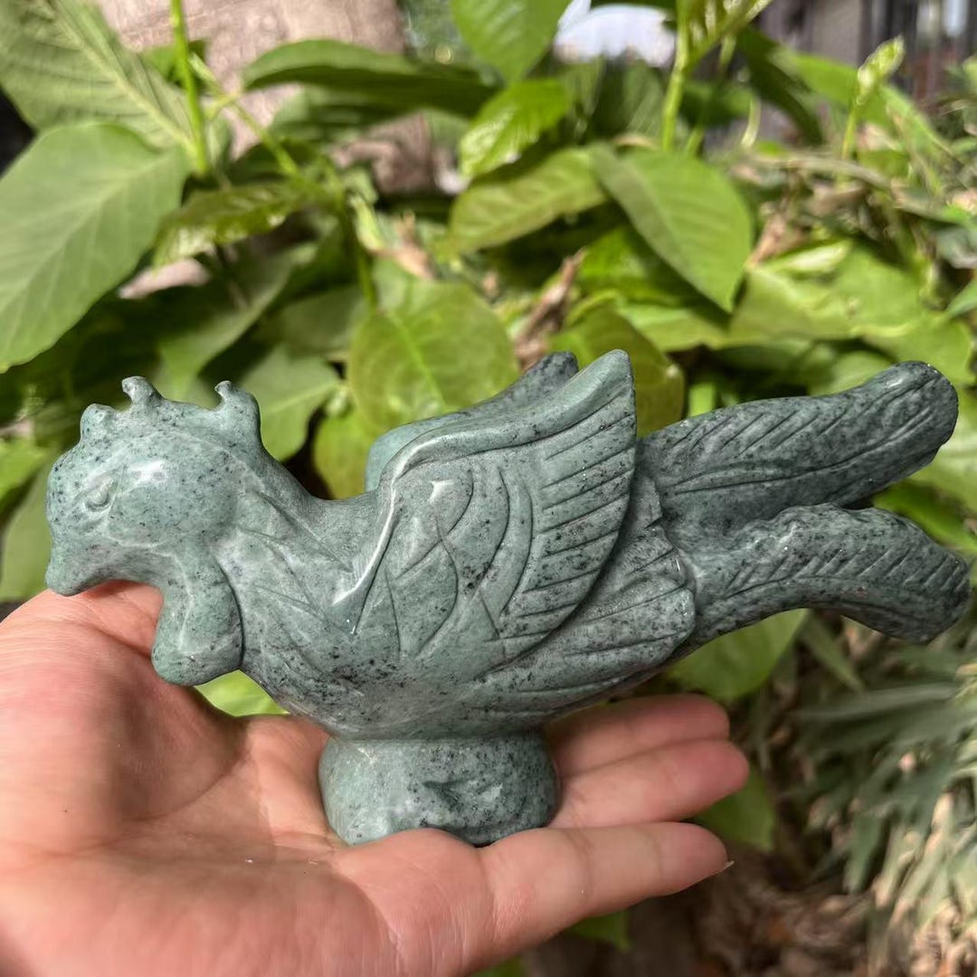 Carved Green Jade Sculpture, Phoenix Bird Statue, Feng Shui Decor ...
