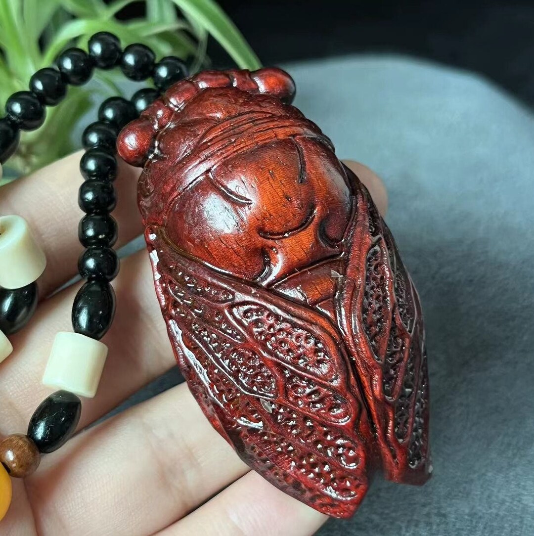 Wooden Cicada Statue Hand Carved Pendant-cicada Insect Fengshui Art ...