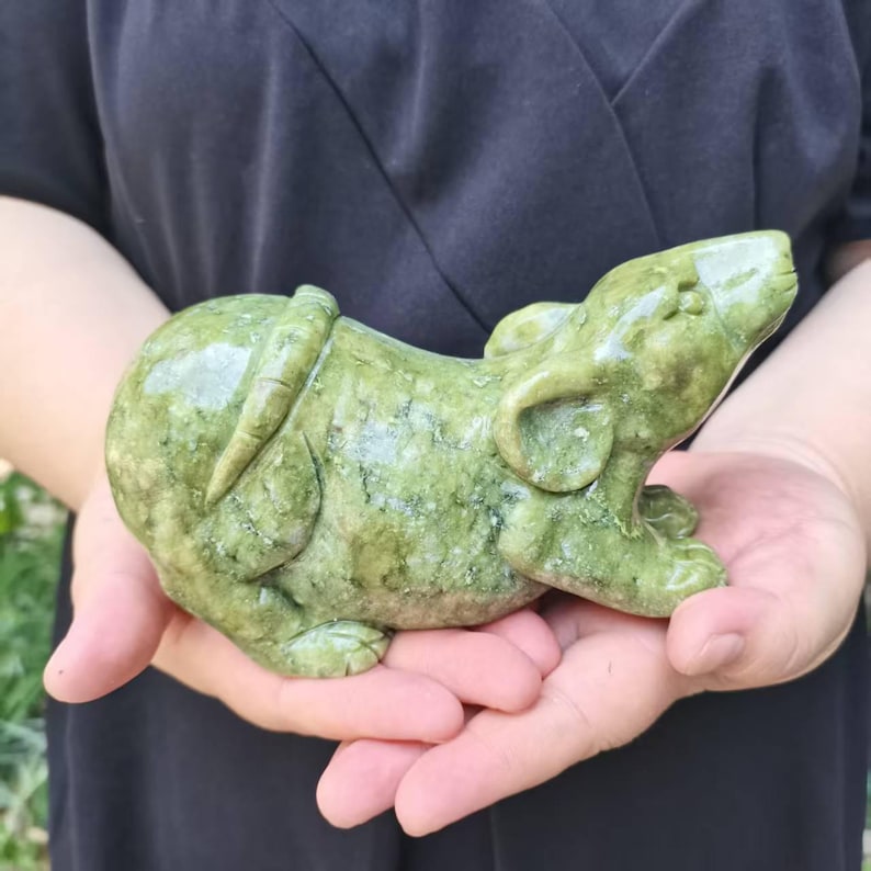 Handmade Jade Mouse Statue, Fengshui Animal Sculpture - Etsy