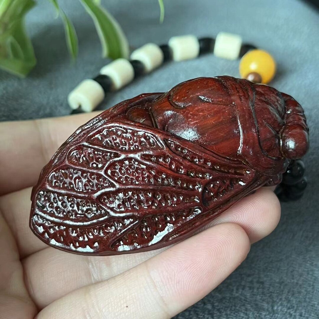 Hand Carved Wooden Cicada Statue Pendant-cicada Insect Fengshui Art ...