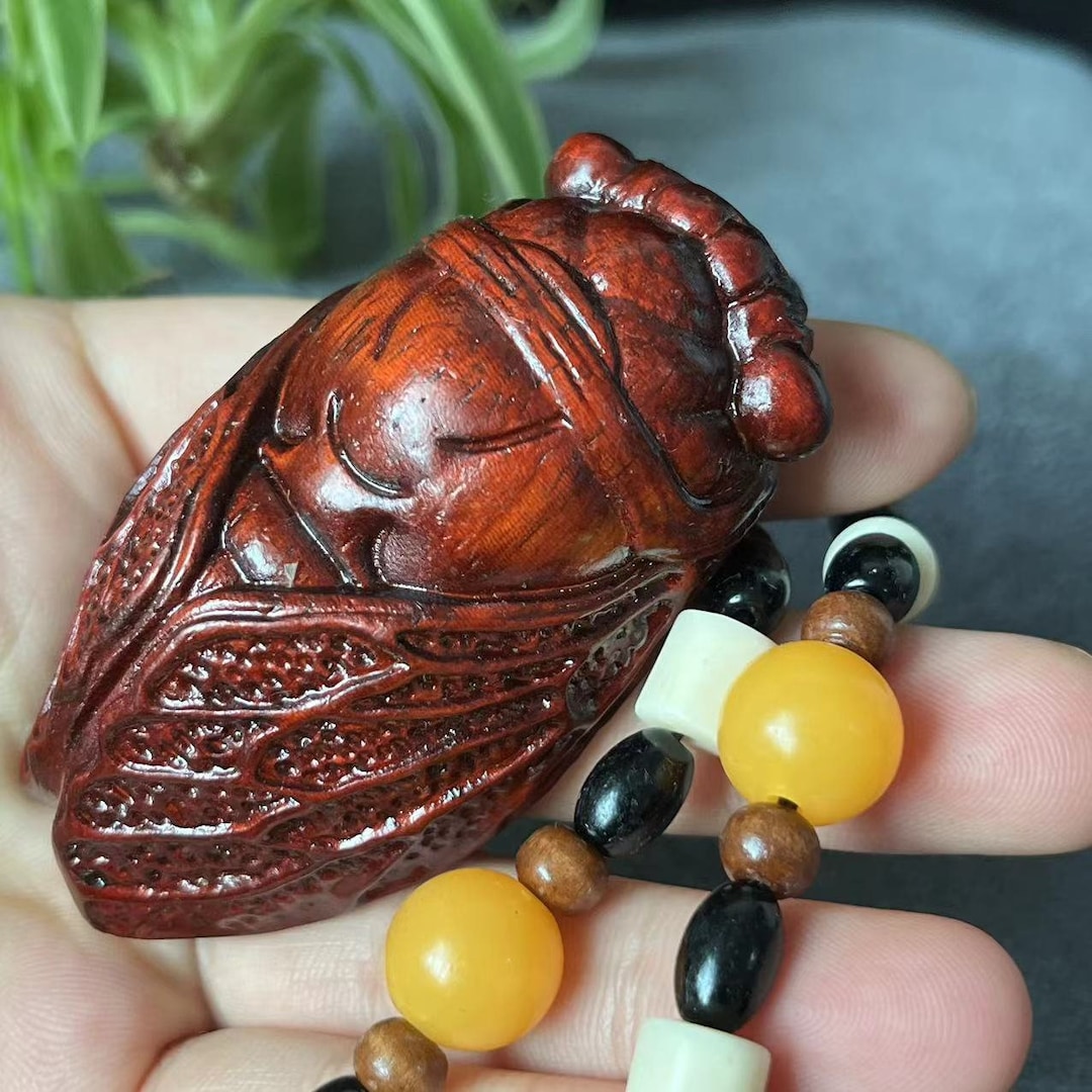 Wooden Cicada Statue Hand Carved Pendant-cicada Insect Fengshui Art ...