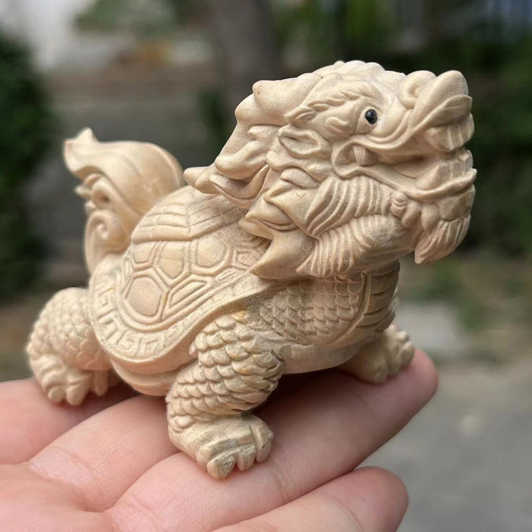 Wood Wealth Dragon Turtle Statue Feng Shui Decor,tibetan Necklace ...