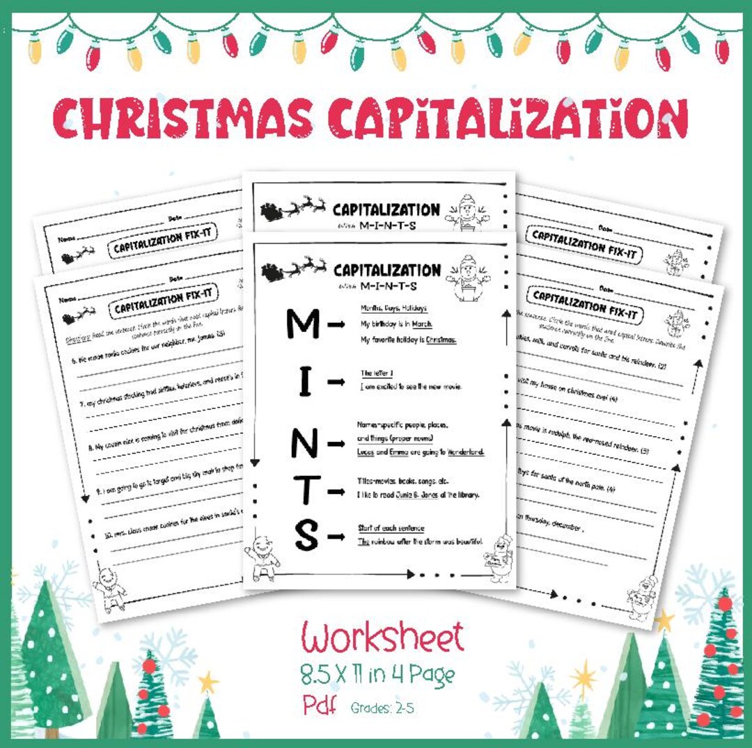 Christmas Capitalization Worksheets for Kids Fun Grammar Practice ...