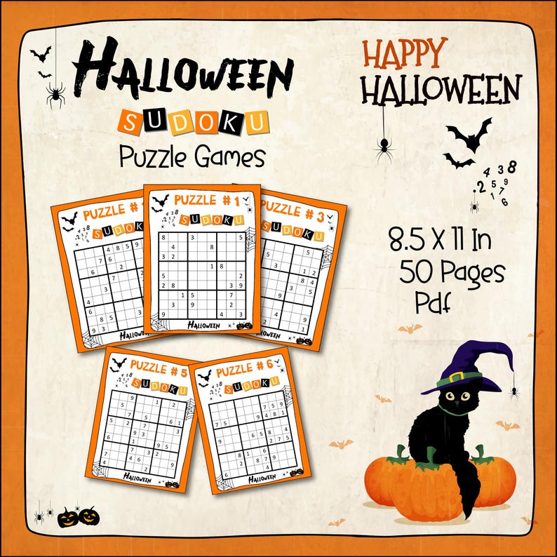 Sudoku Puzzle Games for Kids, Happy Halloween, Halloween Day - Etsy