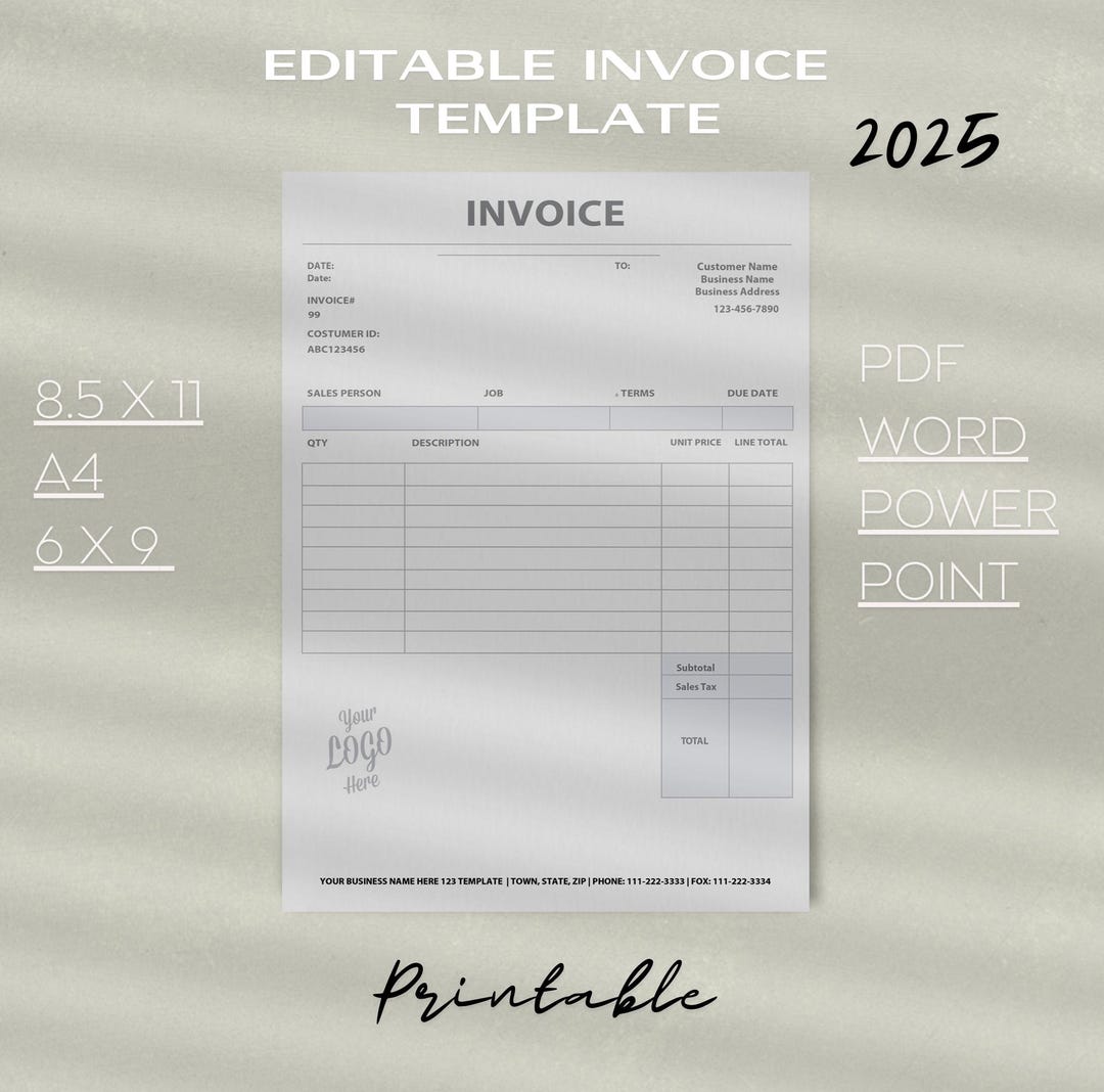 Plantilla de Factura Editable 2025 | Profesional e Imprimible en PDF ...