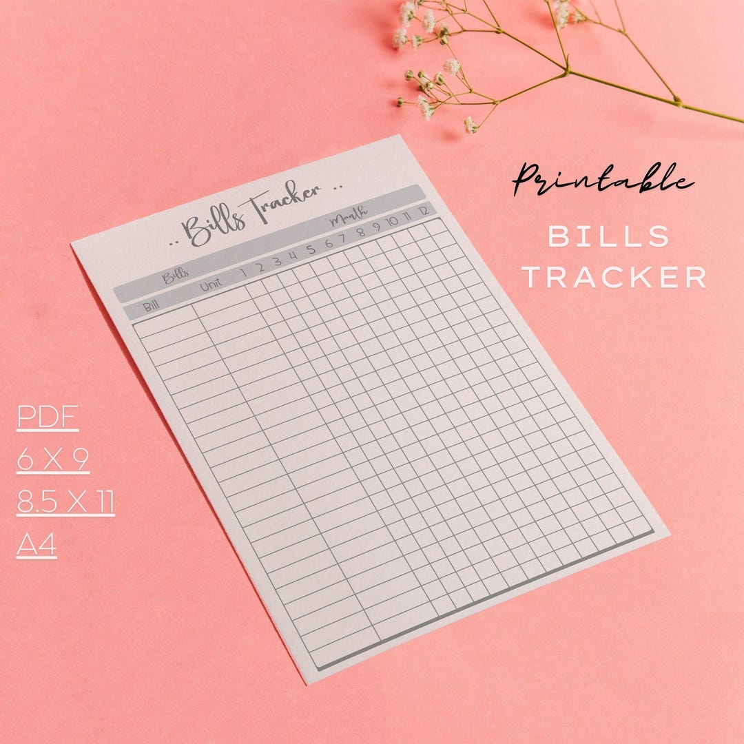 Printable Bills Tracker Monthly Budget Planner Bill Organizer PDF in A4 ...