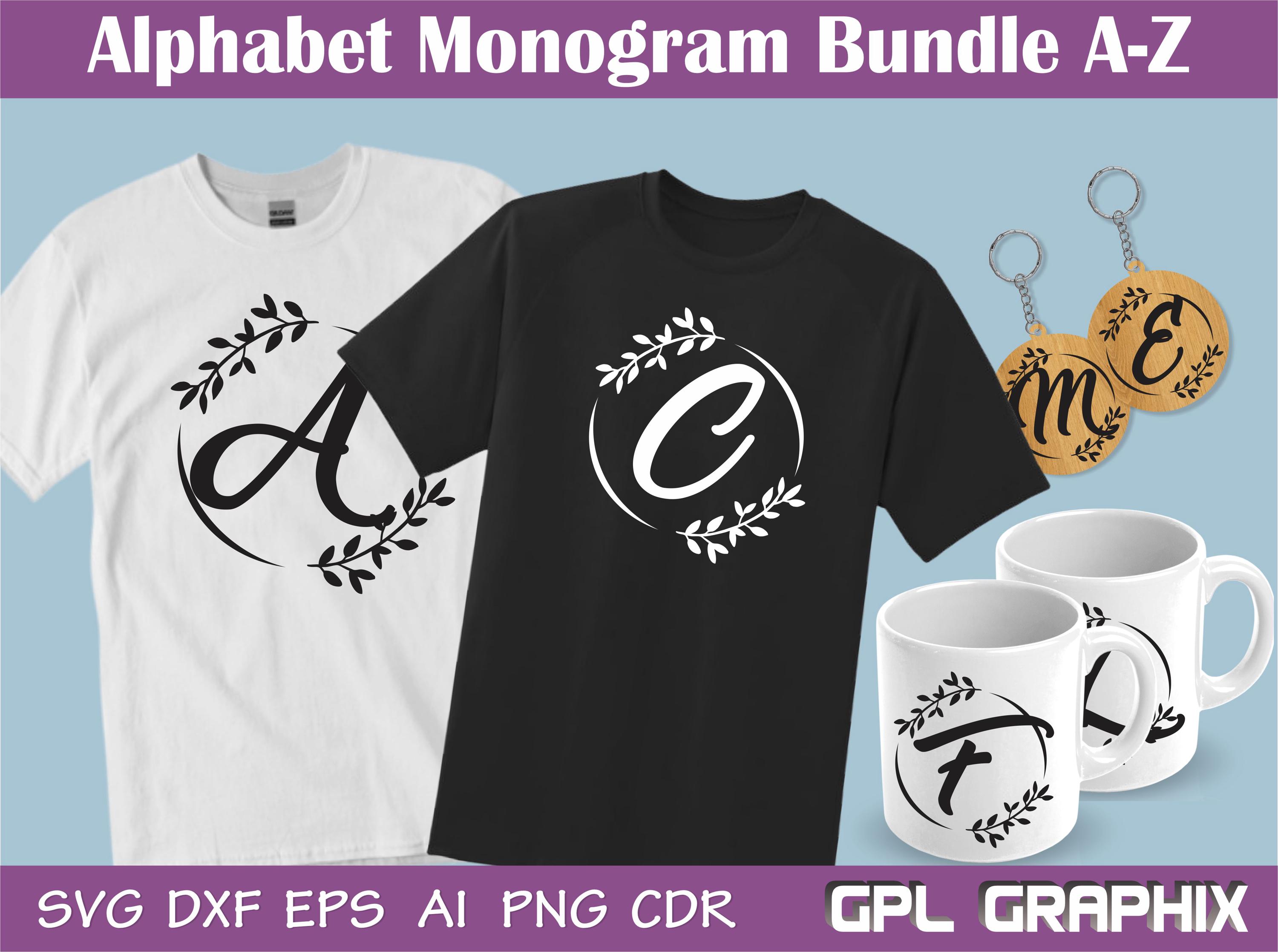 Alphabet Monogram Bundle A-Z -leaf Monogram - Svg, Dxf, Eps, Ai, Png ...