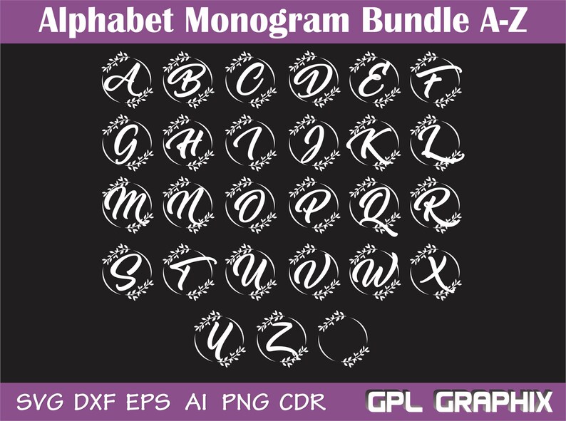 Alphabet Monogram Bundle A-Z -leaf Monogram - Svg, Dxf, Eps, Ai, Png ...