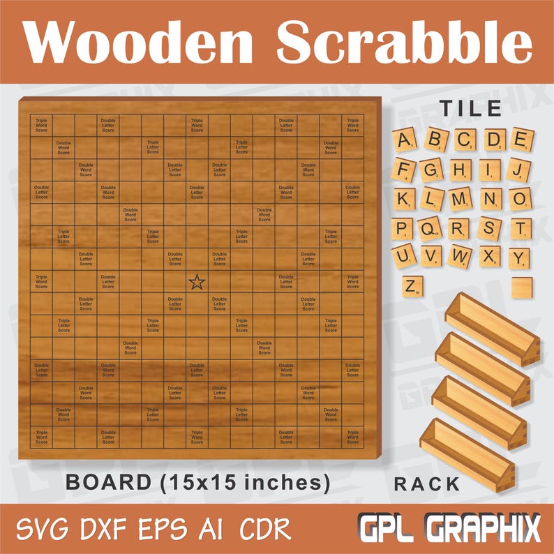 Wooden Scrabble Board With Tiles and Racks | Laser Cut Pattern | Ai ...
