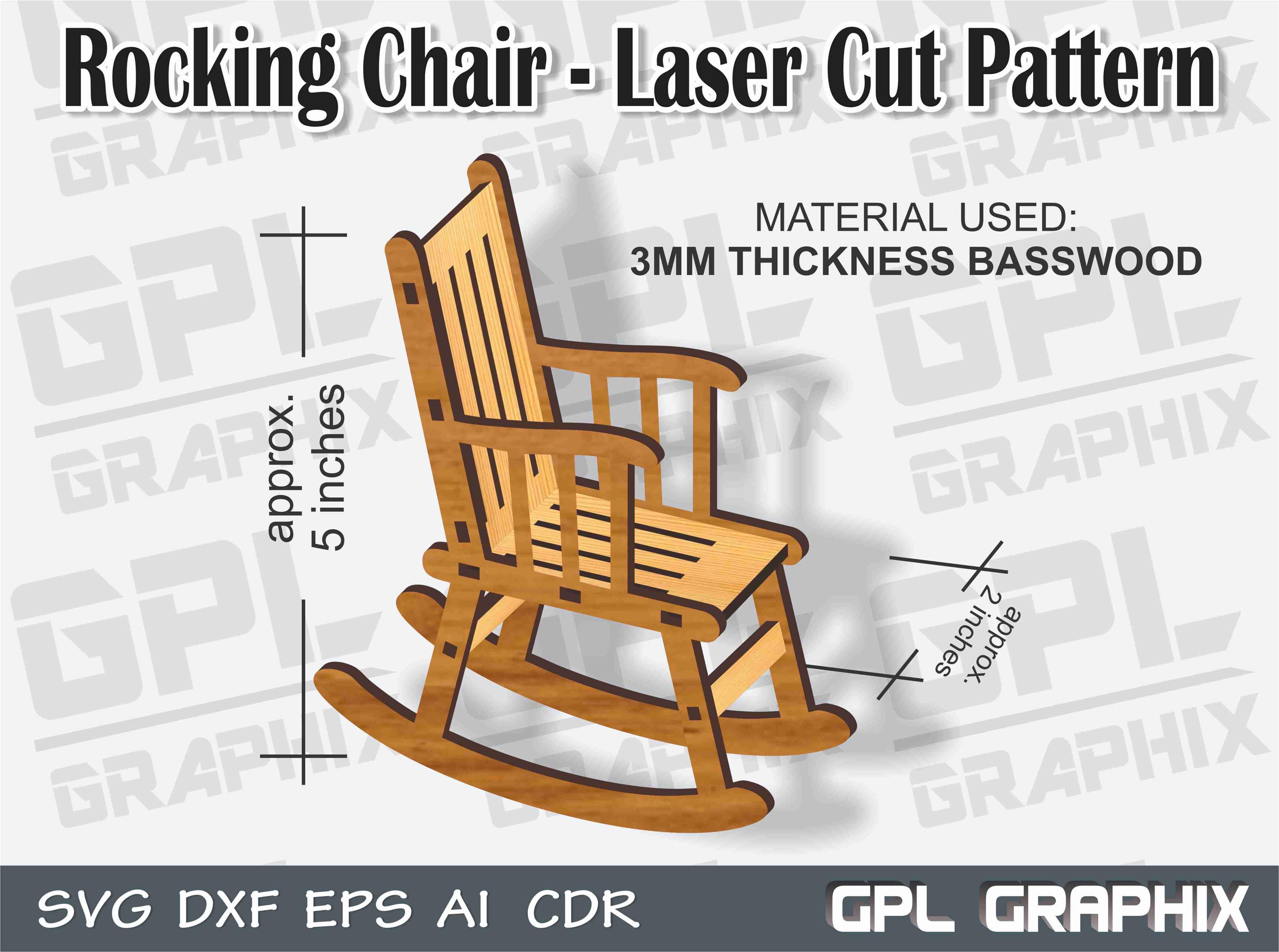 Wooden Rocking Chair | Laser Cut Pattern | Svg, Dxf, Eps, Ai & CDR ...