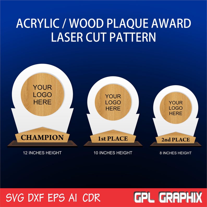 Laser Cut Acrylic Wood Plaque Award File: Champion, 1st, 2nd Place ...