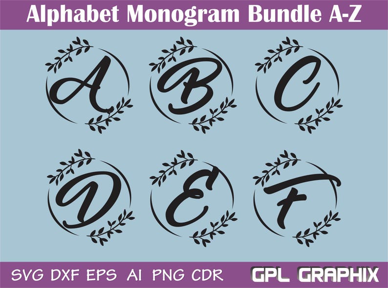 Alphabet Monogram Bundle A-Z -leaf Monogram - Svg, Dxf, Eps, Ai, Png ...