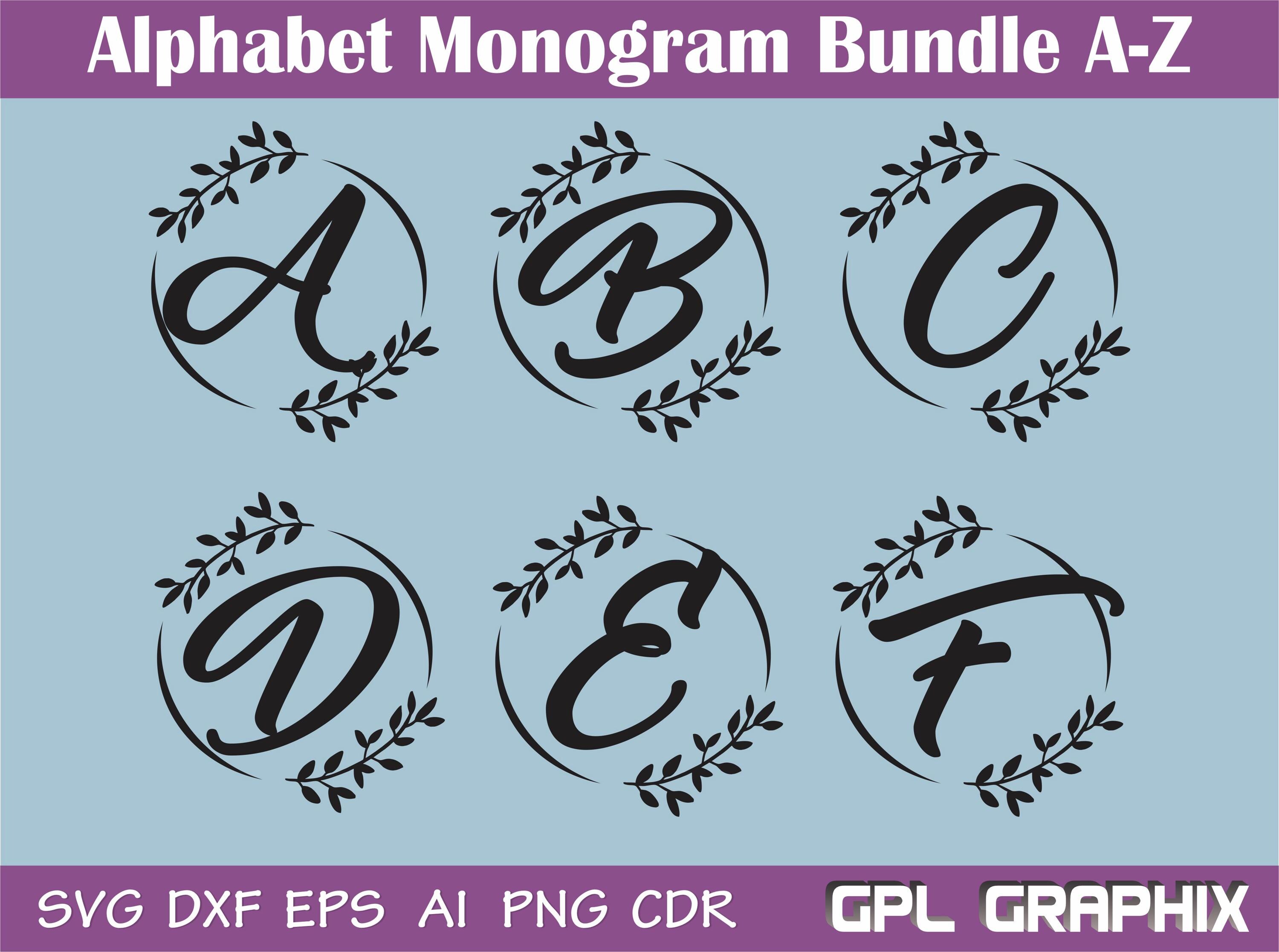 Alphabet Monogram Bundle A-Z -leaf Monogram - Svg, Dxf, Eps, Ai, Png ...