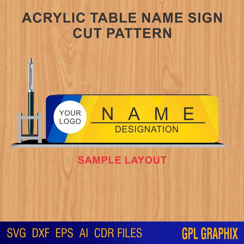 Acrylic Table Name Sign Pattern - Ai, Eps, Dxf, Svg & Cdr Files - Desk ...