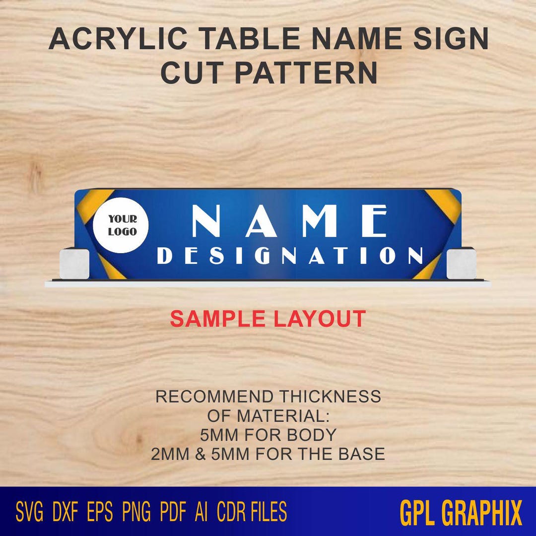 Acrylic Table Name Sign Cut Pattern - Laser Cut File - Desk Nameplate ...