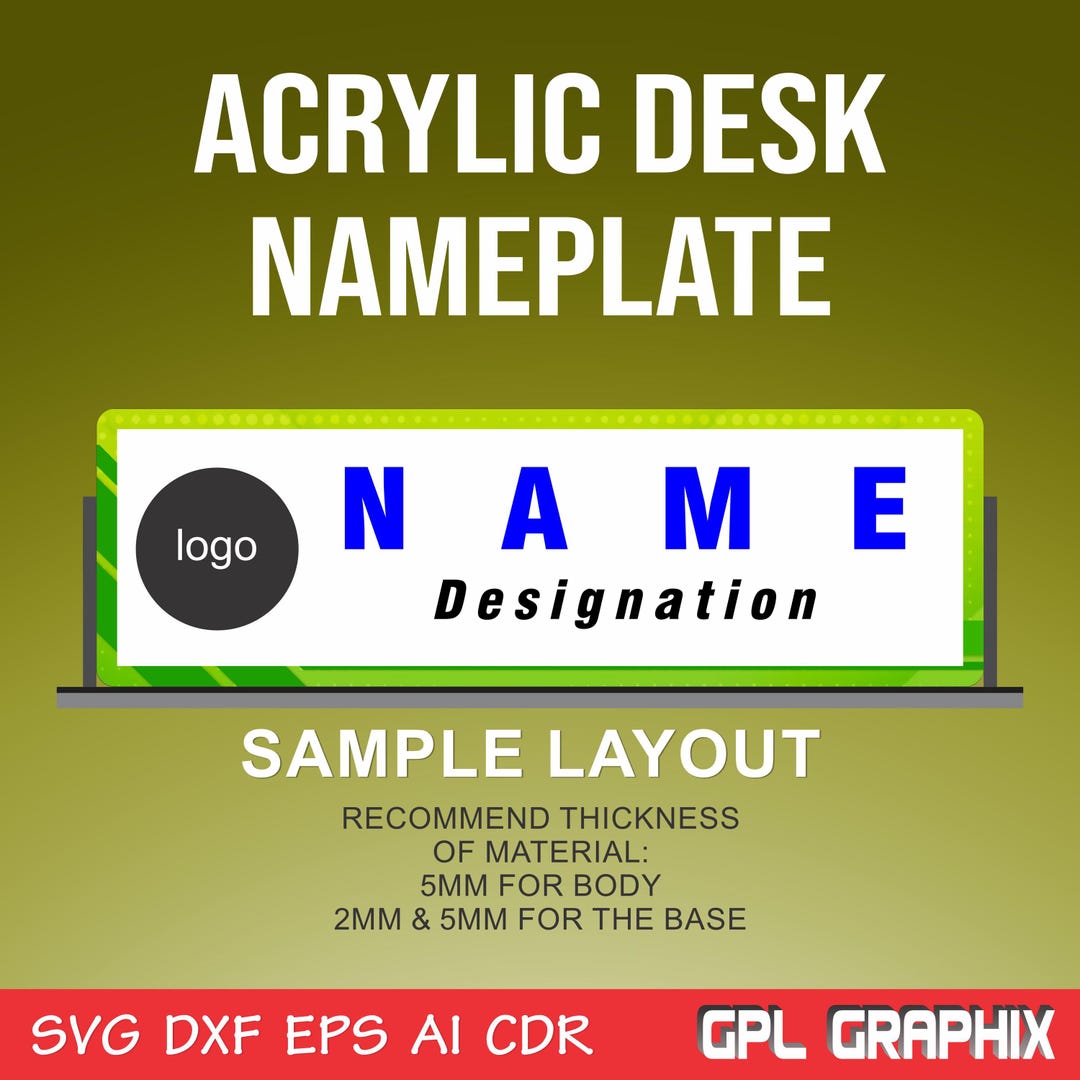 Acrylic Desk Nameplate | Table Sign | Svg, Dxf, Eps, Ai, Cdr | Digital ...
