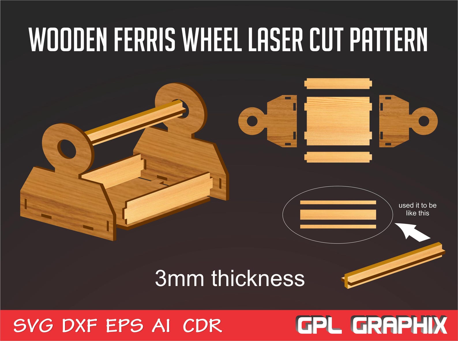 Wooden Ferris Wheel Laser Cut Pattern - Svg, Dxf, Eps, AI, & Cdr File ...