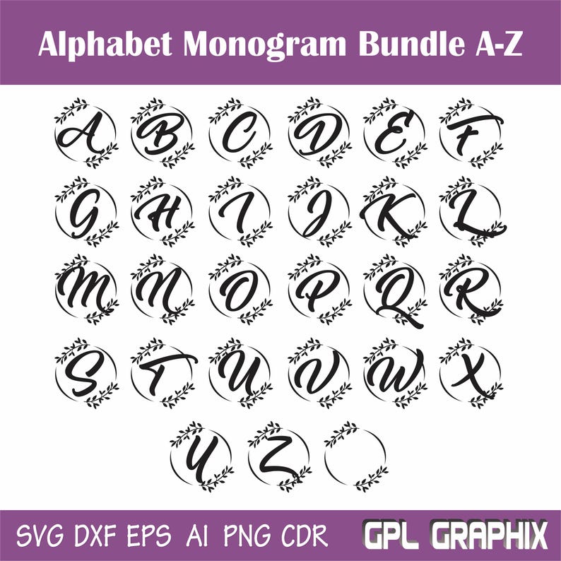 Alphabet Monogram Bundle A-Z -leaf Monogram - Svg, Dxf, Eps, Ai, Png ...