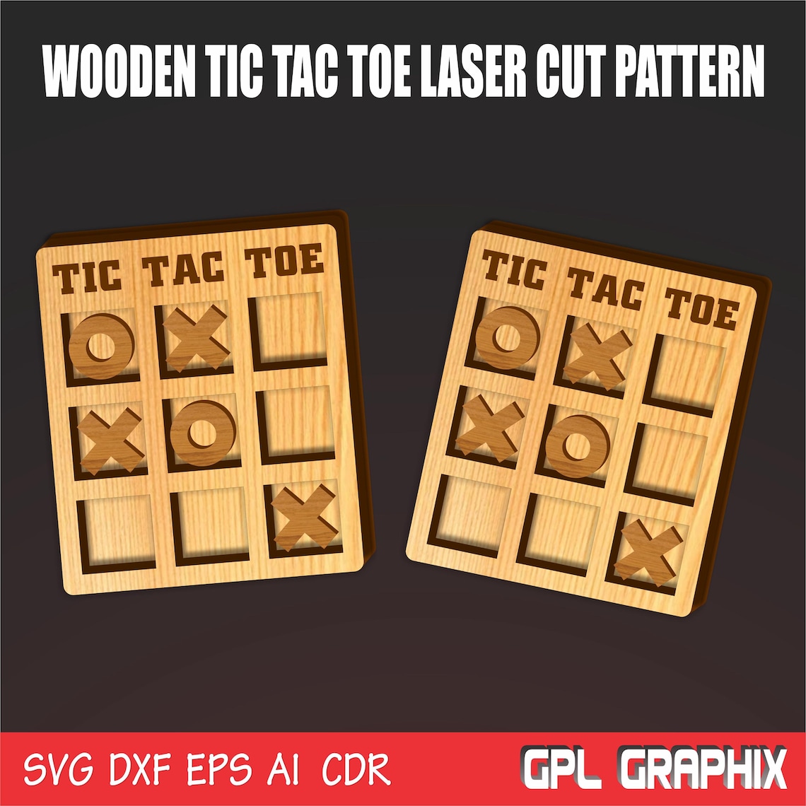 Laser Cut Wooden Tic Tac Toe Pattern: Kids Brain Game (digital Download ...