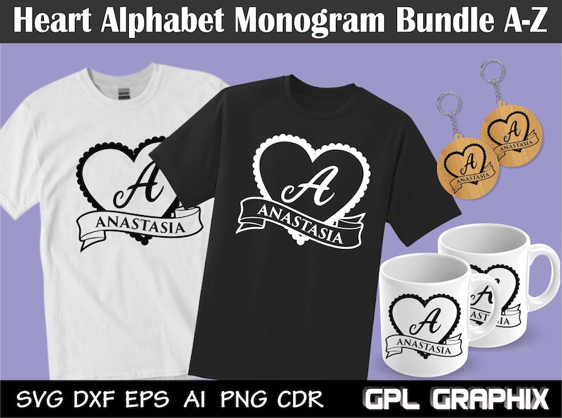 Alphabet Monogram Bundle A-Z - Heart Monogram - Svg, Dxf, Eps, Ai, Png ...