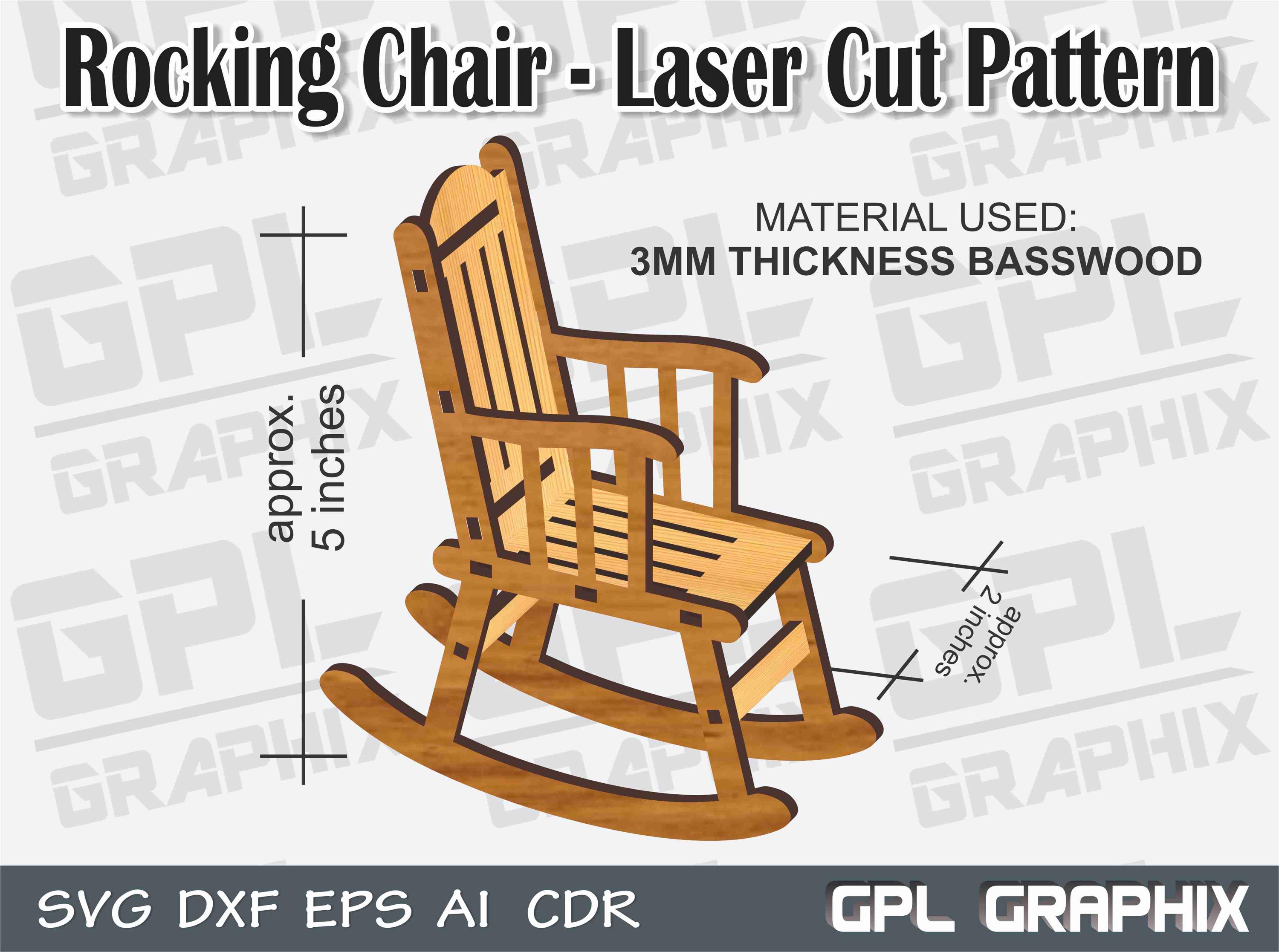 Wooden Rocking Chair | Laser Cut Pattern | Svg, Dxf, Eps, Ai & CDR ...