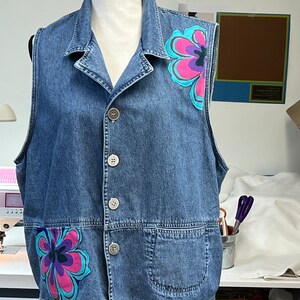 Upcycled, Recycled Denim Vest With Multi-color Appliqué - Chico’s Size ...