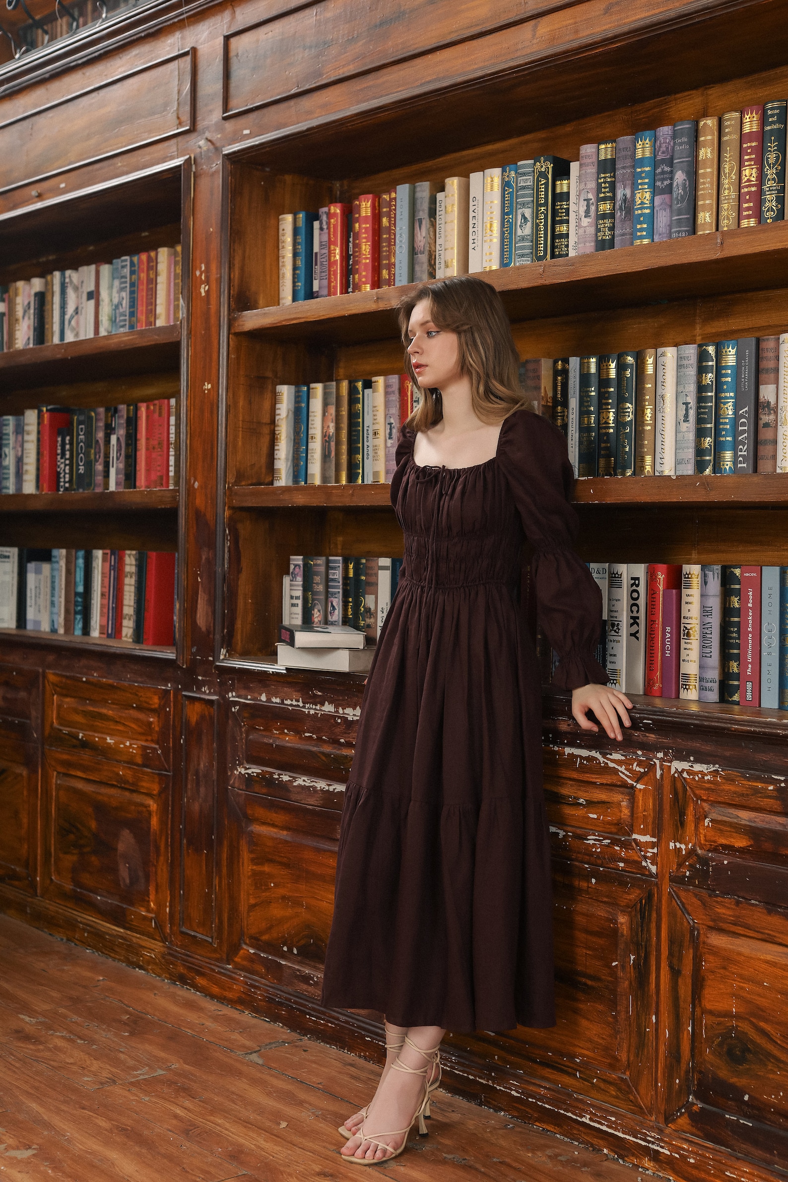 Penelope Linen Dress in Raisin Long Linen Dress for Women, Maxi Linen ...