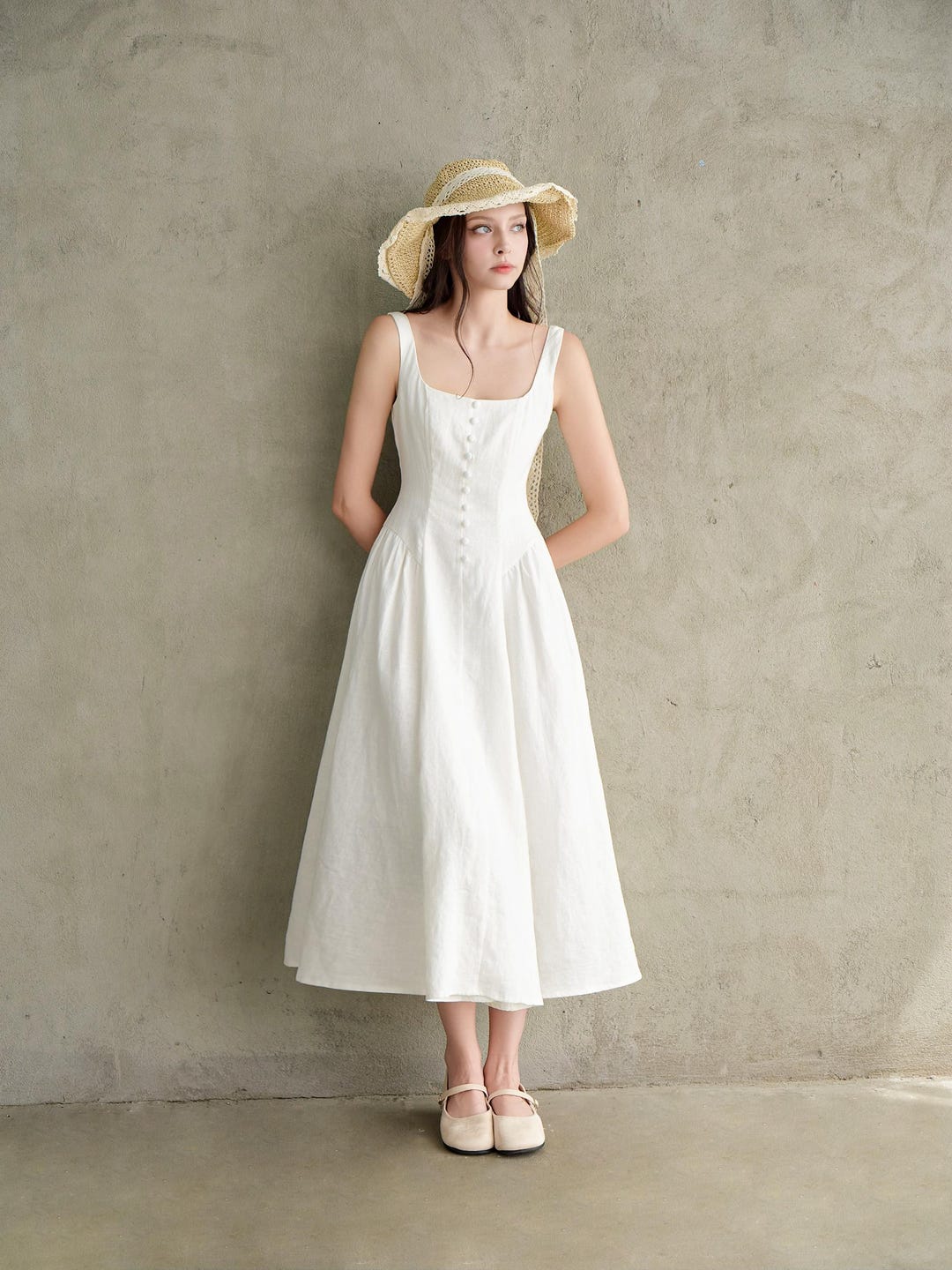 Annie in White - Linen Midi Dress, Long Linen Dress for Women, Wedding ...