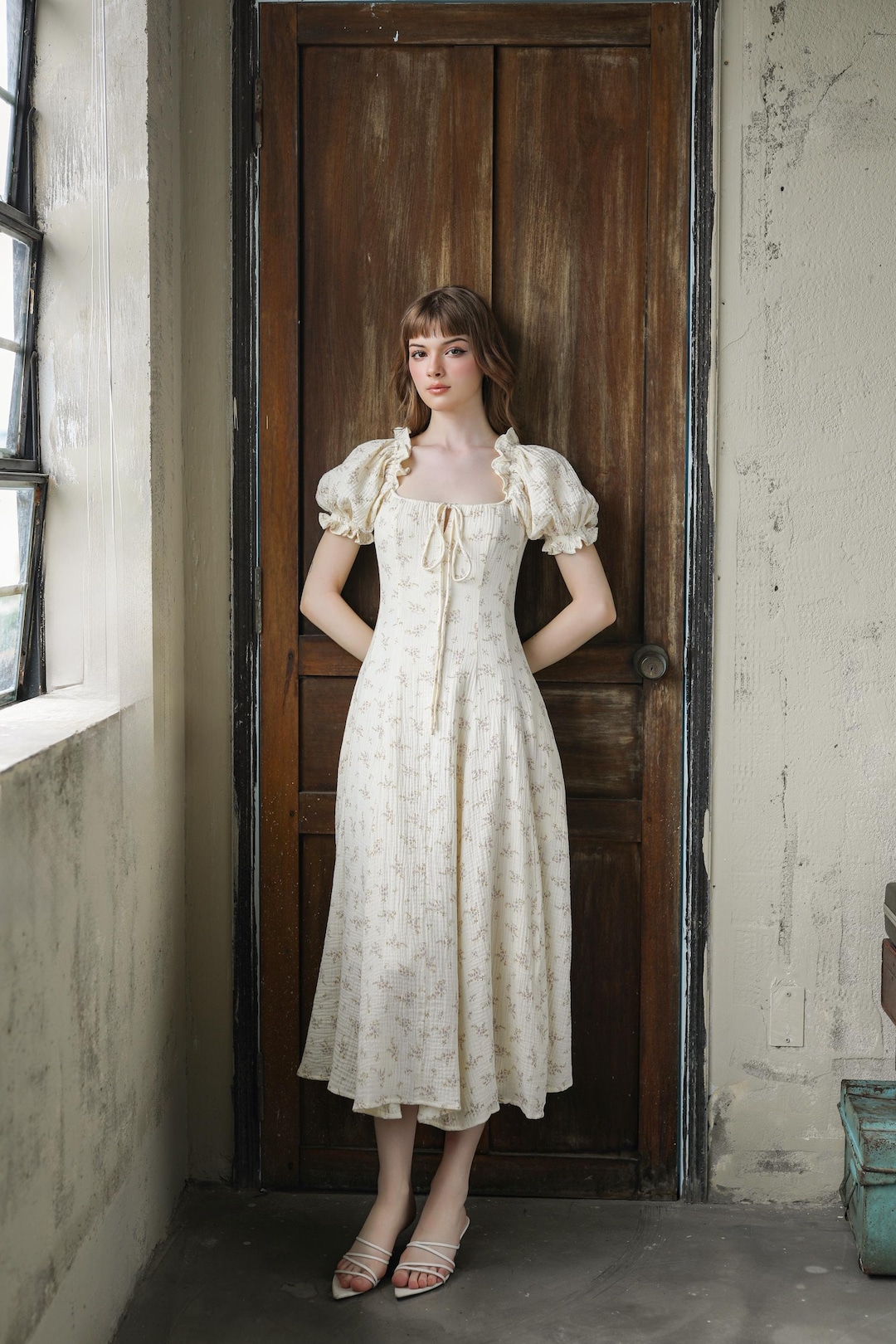 Rosa Midi Linen Dress - Midi Cotton Muslin Dress for Women, Floral ...