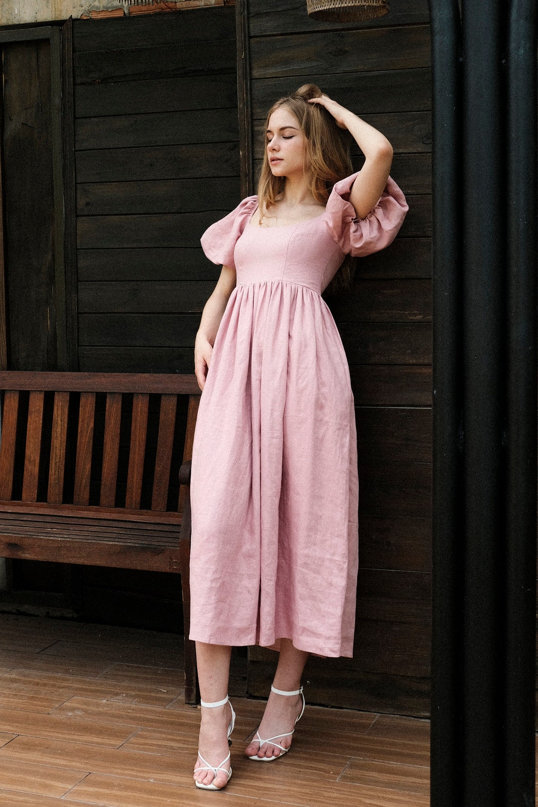 Shella in Dusty Pink - Maxi Linen Sundress, Boho Linen Dress, Linen ...