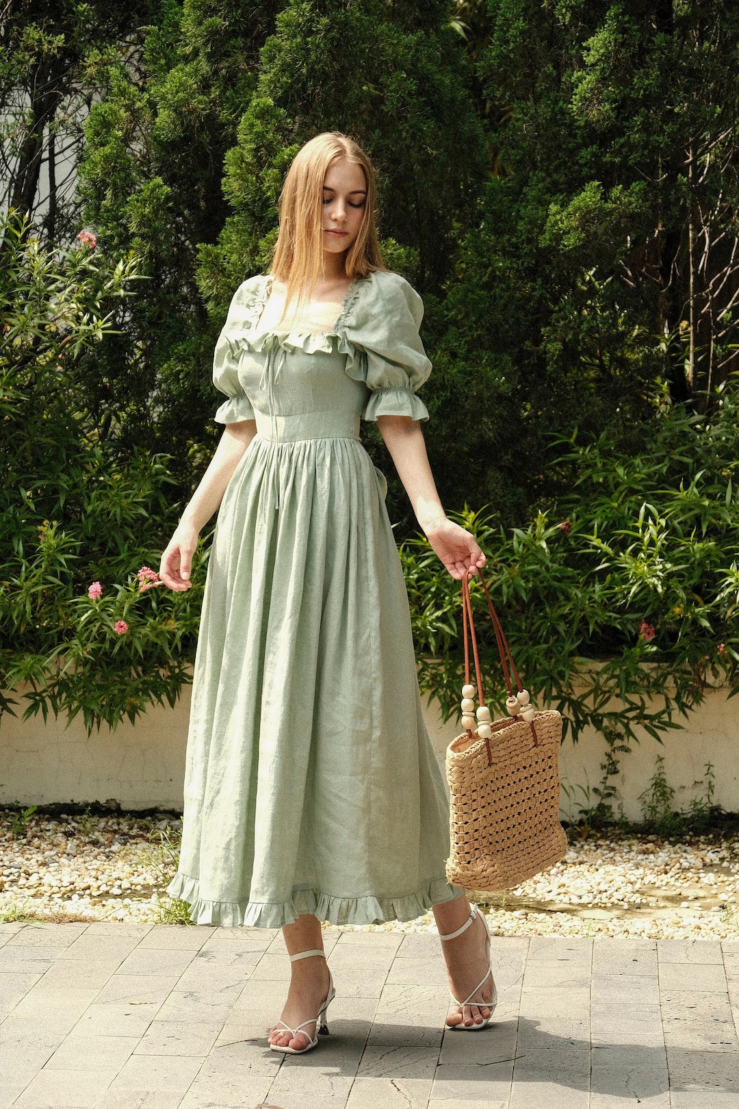 Hazel in Pale Green - Maxi Linen Sundress, Boho Linen Dress, Linen ...