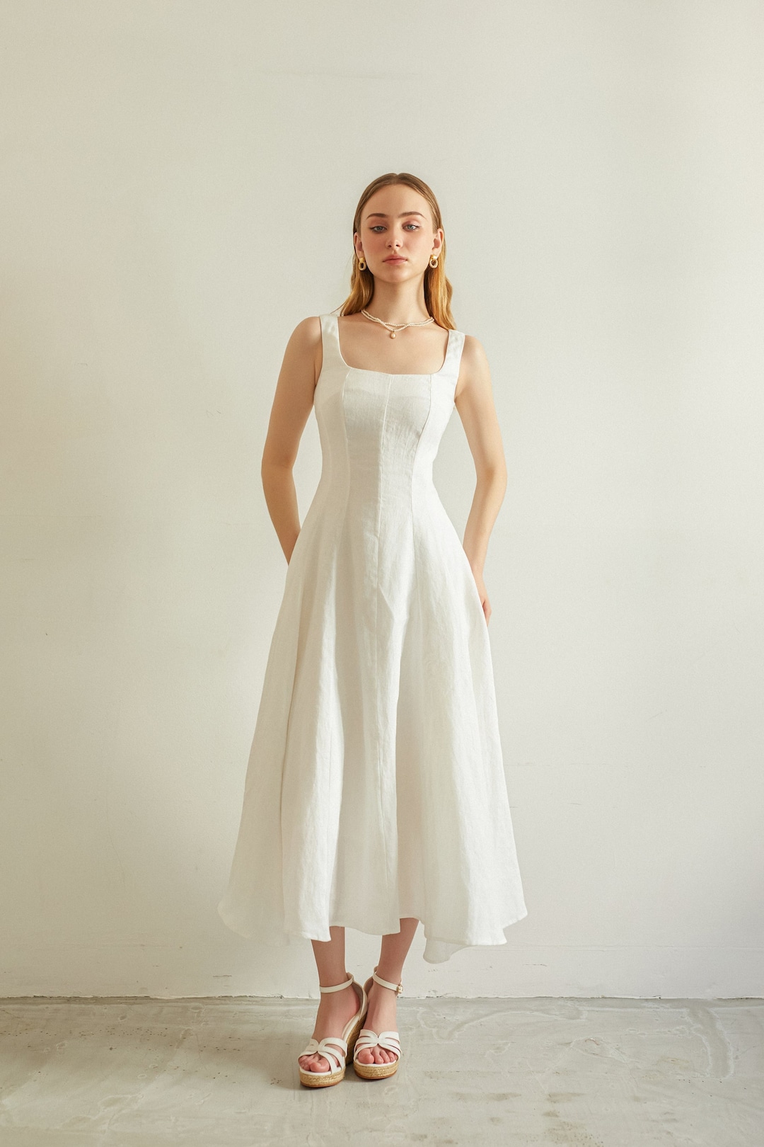 Melanie Linen Dress in Ivory - Long Linen Dress for Women, Wedding ...