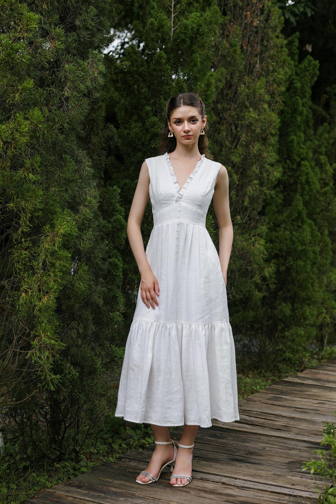 Gemma Linen Dress in White - Linen Dress for Women, A Line Linen Dress ...