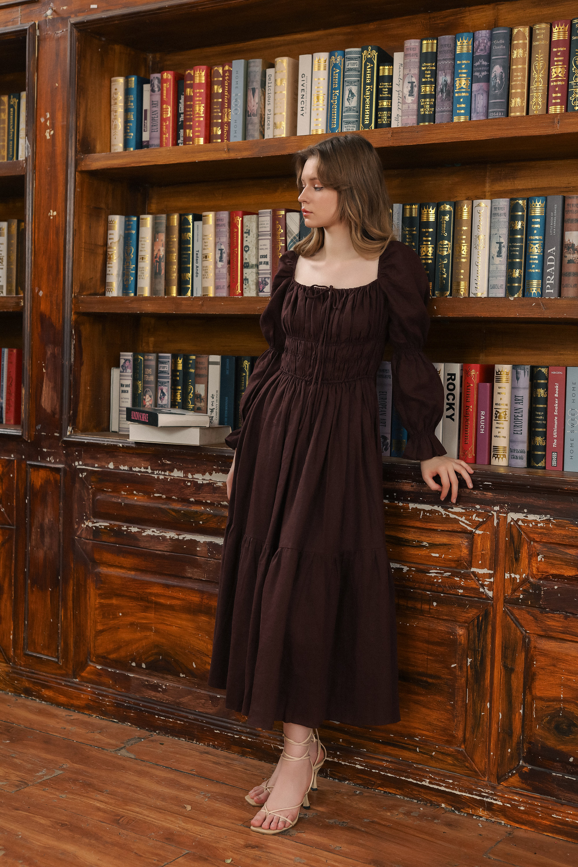 Penelope Linen Dress in Raisin Long Linen Dress for Women, Maxi Linen ...