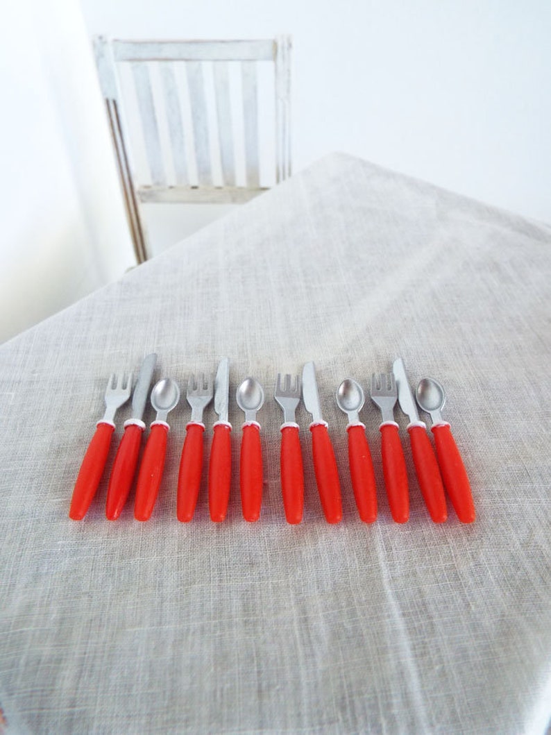 Miniature 1:6 Scale Plastic Vintage RED Silverware - Listing is for ...