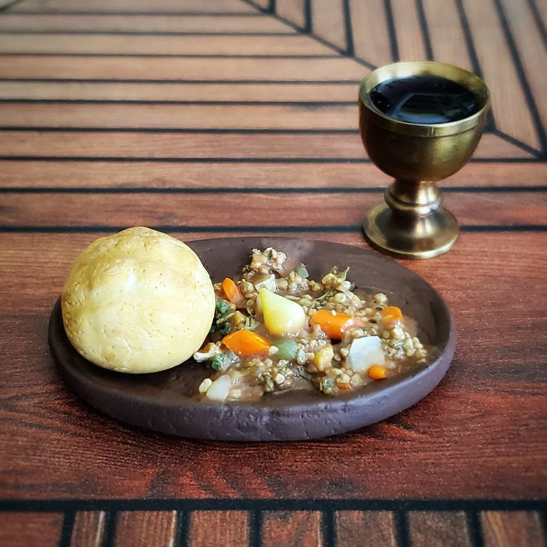 Miniature Tavern Fare Medieval Pottage Stew, Bread, and Wine Castle ...