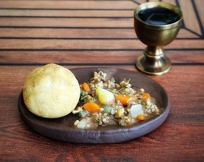Miniature Tavern Fare Medieval Pottage Stew, Bread, and Wine - Castle ...