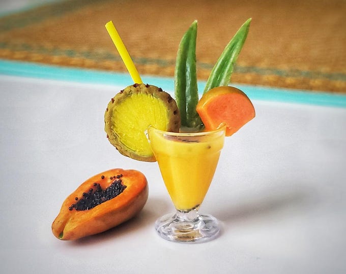 Miniature Tropical Cocktail With Fruit Slices & Yellow Straw- 1:6 Scale ...