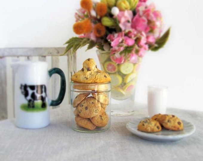 Miniature Glass COOKIE JAR With Chocolate Chip Cookies & - Etsy