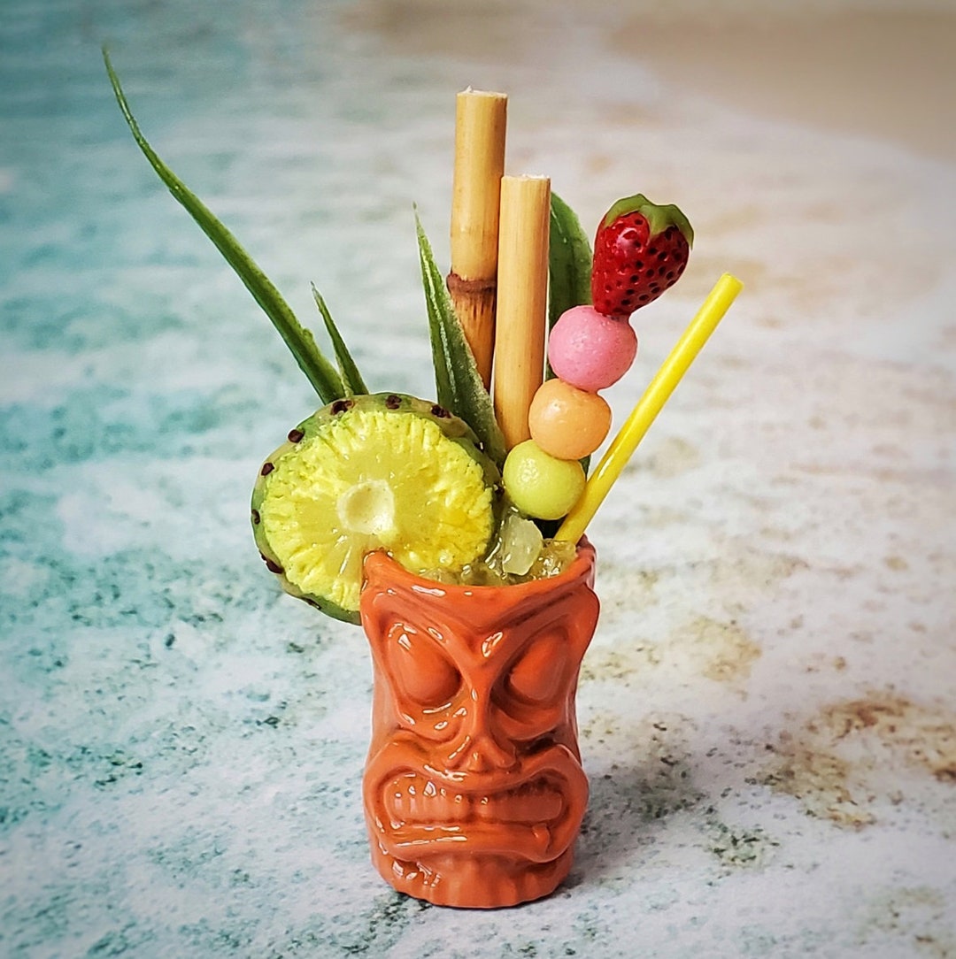 Miniature TIKI Drink Tropical Cocktail With Pineapple Slice, Melon ...