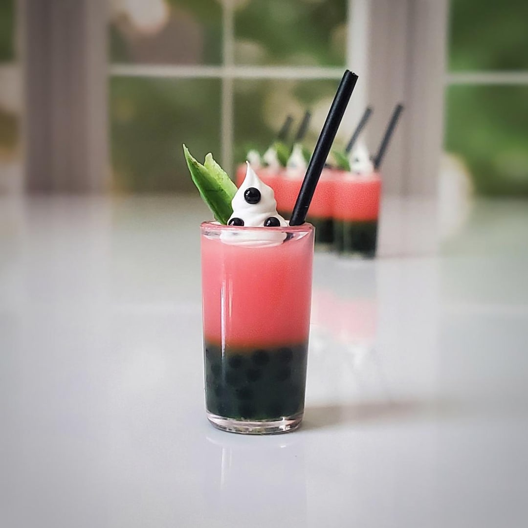 ONE Miniature Boba WATERMELON Bubble Tea in Cylinder Tumbler W Black ...