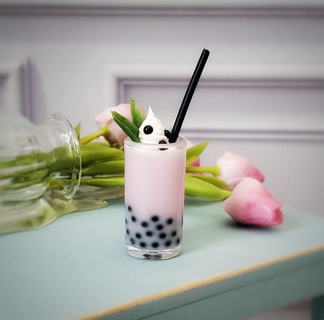 Mini PINK Boba Miniature Bubble Tea in Tumbler With Black Straw and ...