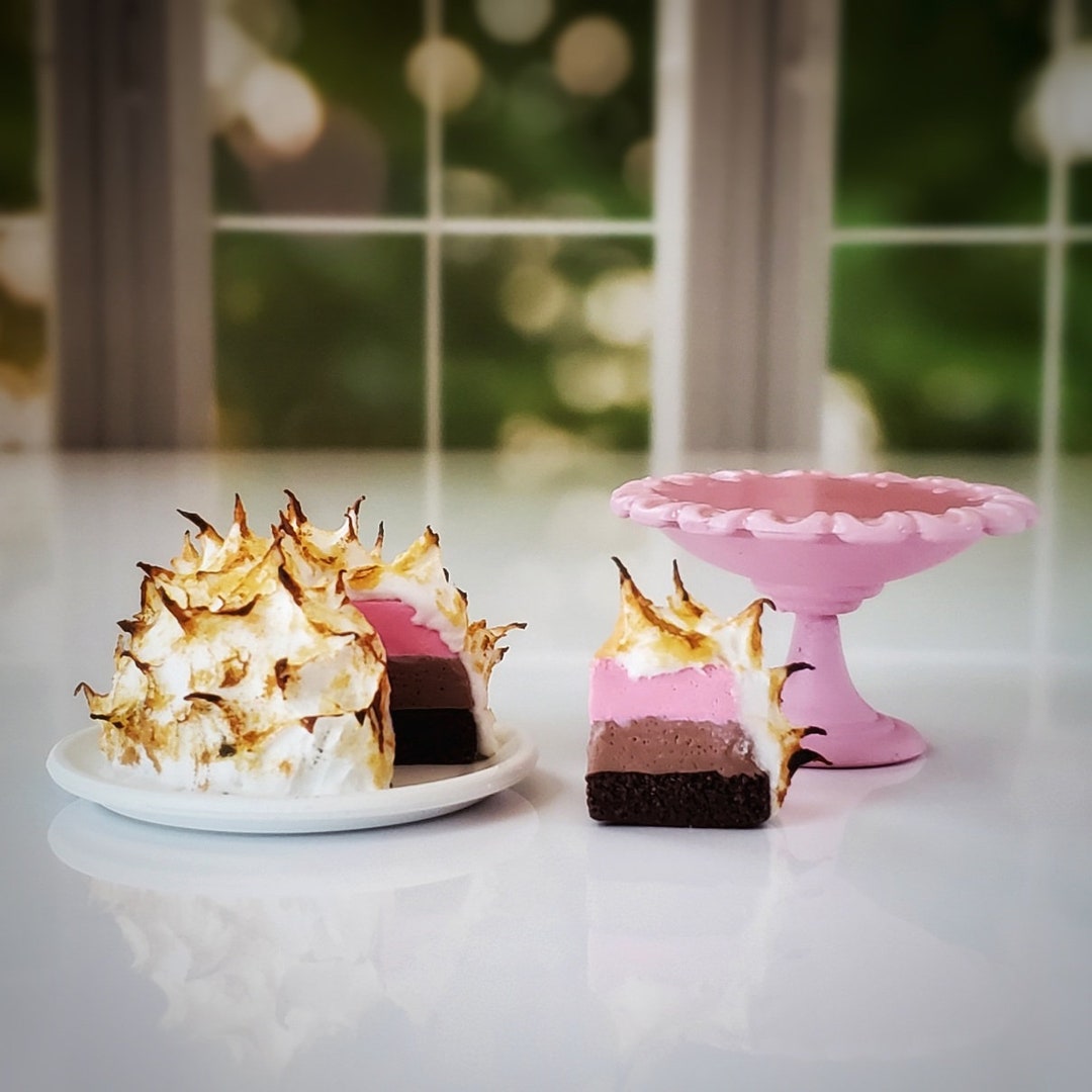 1:6 Scale Miniature BAKED ALASKA Dessert With Optional Pink Pedestal ...