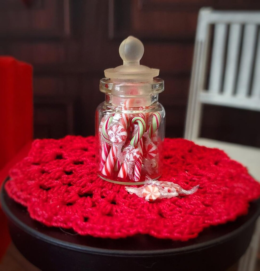 1:6 Scale Miniature Peppermints and Candy Canes in GLASS Jar With Lid ...