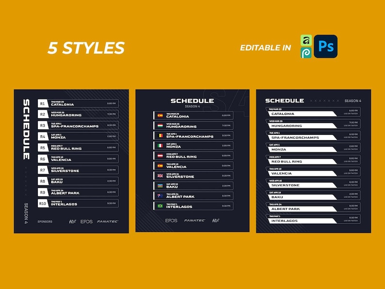 Race Calendar Template - Dark Theme -photoshop Social Facebook ...