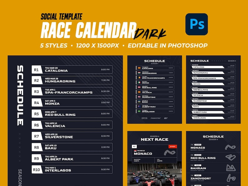 Race Calendar Template - Dark Theme -photoshop Social Facebook ...